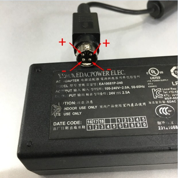 Adapter 24V 2.5A EDAC EA10681P-240 IEC C14 Connector Size 4 Pin Mini ...