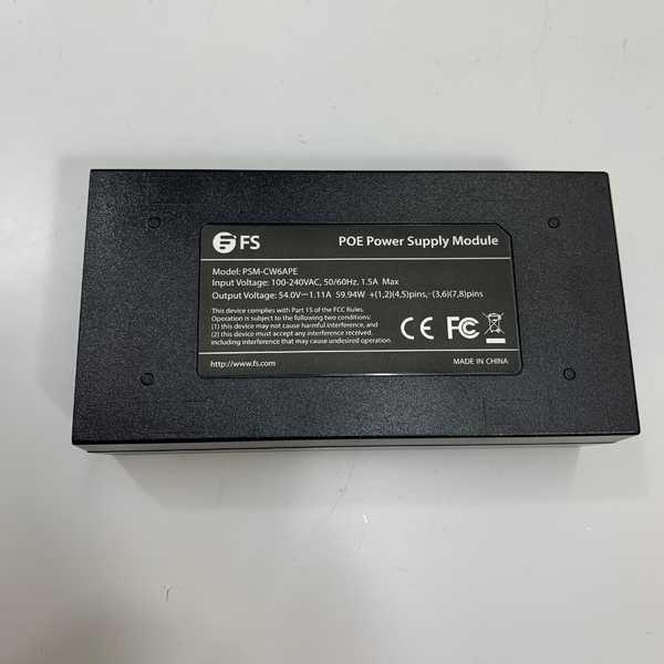 Adapter FS PSM-CW6APE POE 54V 1.11A 59.94W 4 Pair Powering Pins 1, 2, 4 ...