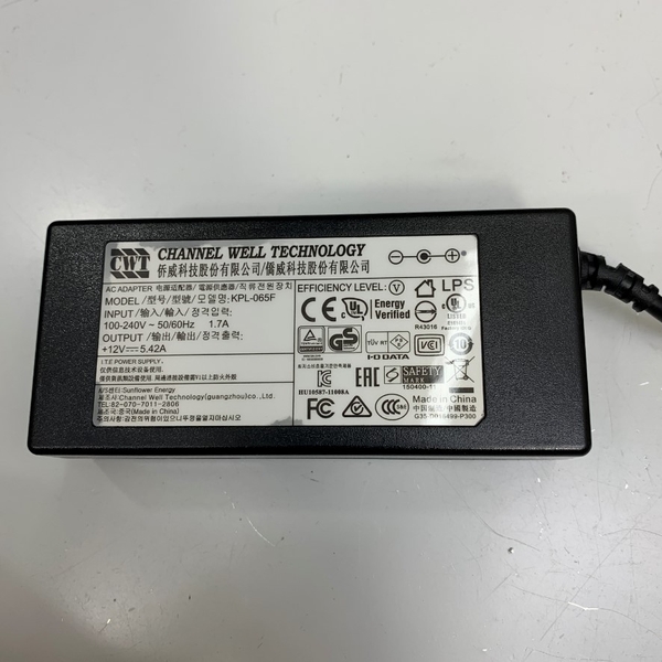 Adapter 12V 5.42A 65W Channel Well CWT KPL-065F Connector Size 5.5mm x ...