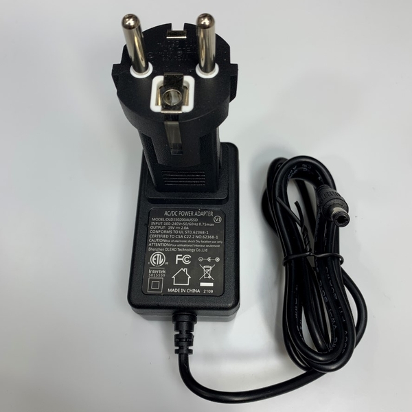 Adapter 15V 2A Shenzhen OLEAD EU Plug DC + ---C--- - Connector Tip Size ...