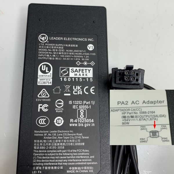 Adapter 54V 1.67A 90W LEI NU90-J540167-I1 Connector Tip Size Molex 4 ...
