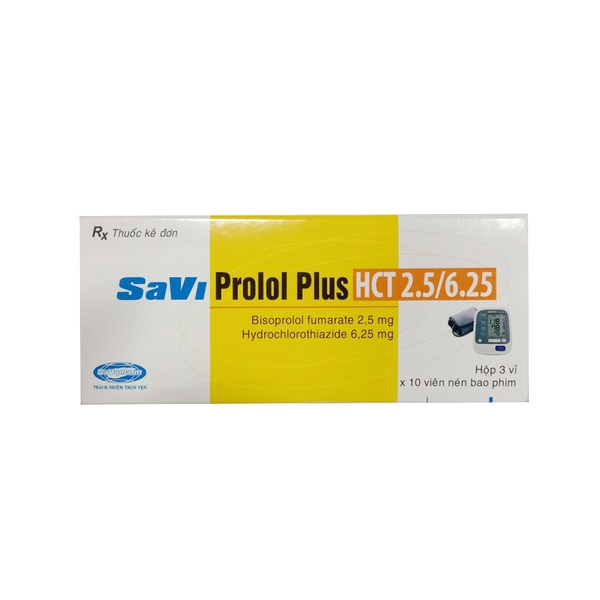 Savi Prolol Plus HCT 2.5/6.25 hộp 3 vỉ x 10 viên nén SaVipharm