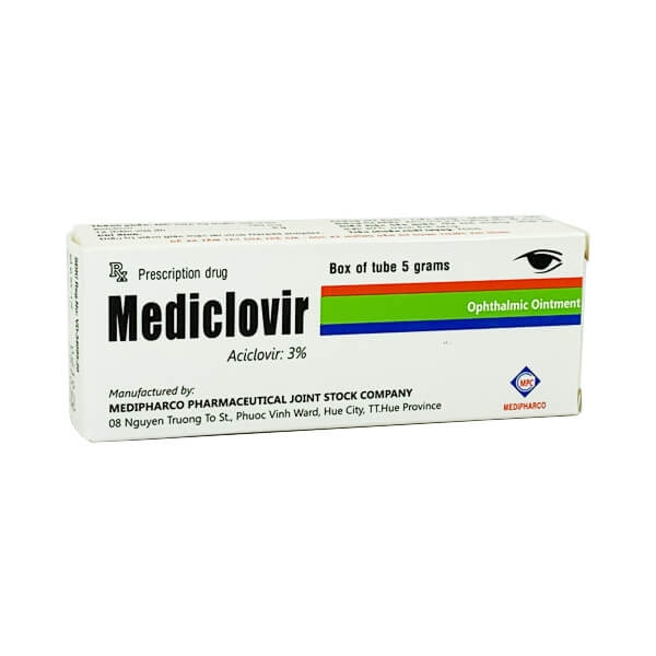 Thuốc mỡ tra mắt Mediclovir 3% Medipharco điều trị viêm giác mạc (5g)