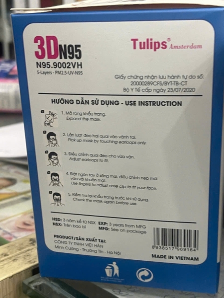 Khẩu trang N95 3D Tulips (không van) | nhathuocyentrang