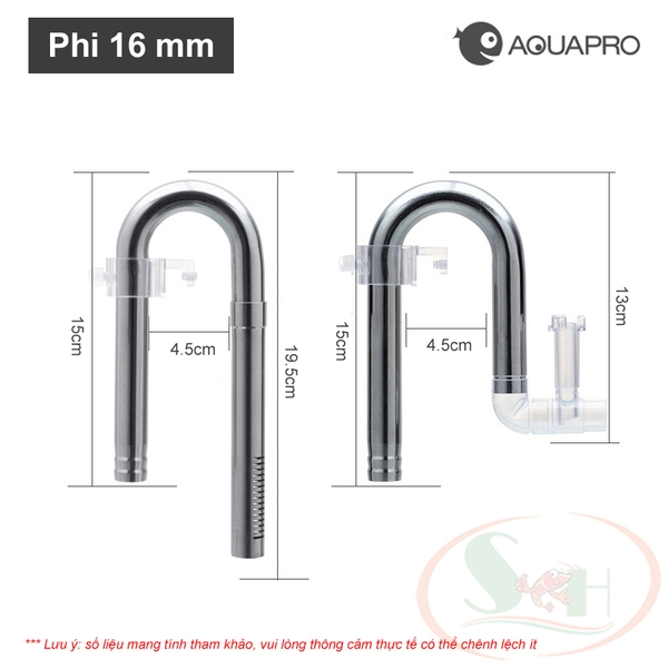 Bộ in out inox Aquapro Mini Skimmer 12, 16 mm hút váng - Shrimp Home