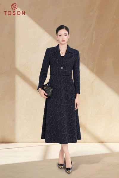 B8410T95 - Bộ u mì xanh than: Vest lửng + Đầm A nhẹ Thời trang nữ Toson
