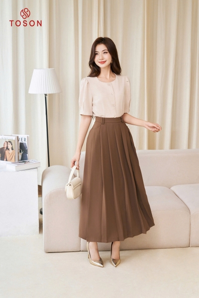 39024E14 - Chân váy be tuýp si xếp ly dài Thời trang nữ Toson