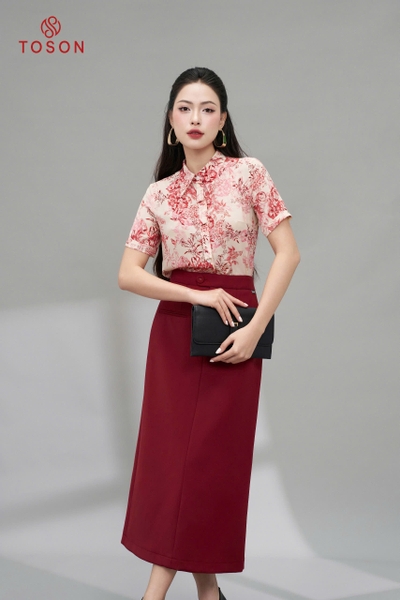 37001D95 - Chân váy đỏ, khóa moi Thời trang nữ Toson