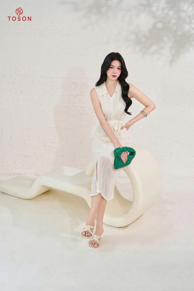 42063E95 - Đầm ren sợi thắt đai eo Thời trang nữ Toson