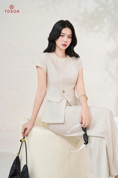 B1213E95 - Bộ đũi kem đốm: Gile dài + Q suông Thời trang nữ Toson