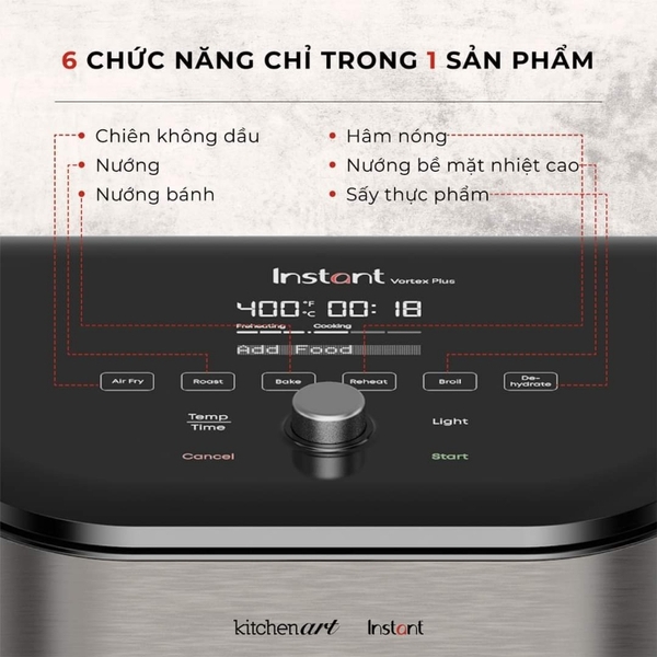 Nồi chiên không dầu Instant Vortex 6 plus Clear Cook 6.8 lít | HÀNG BẾP