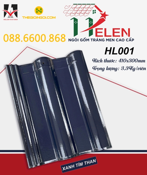 Ngói sóng tráng men Helen màu xanh tím than HL001