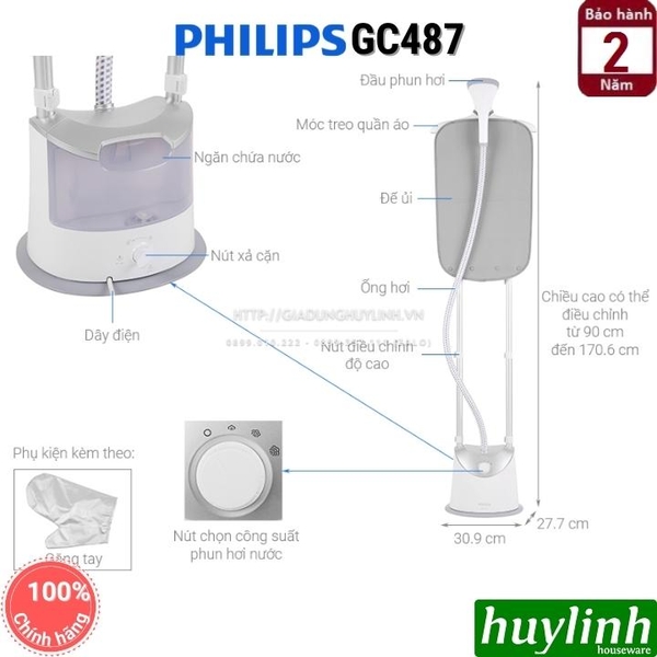 Bàn ủi hơi nước dạng đứng Philips GC487/89 - Hàng chính hãng
