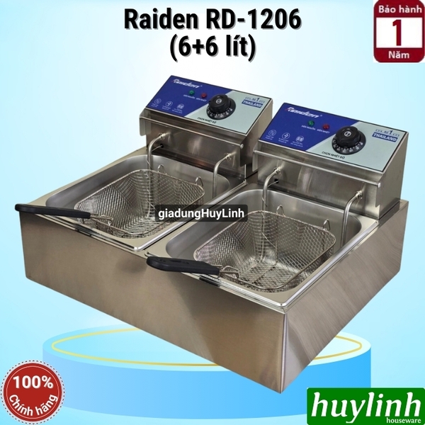 Bếp chiên nhúng đôi ngập dầu Raiden RD-1206 - Dung tích 6 + 6 lít - BH 12 tháng