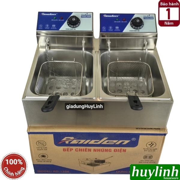 Bếp chiên nhúng đôi ngập dầu Raiden RD-1206 - Dung tích 6 + 6 lít - BH 12 tháng