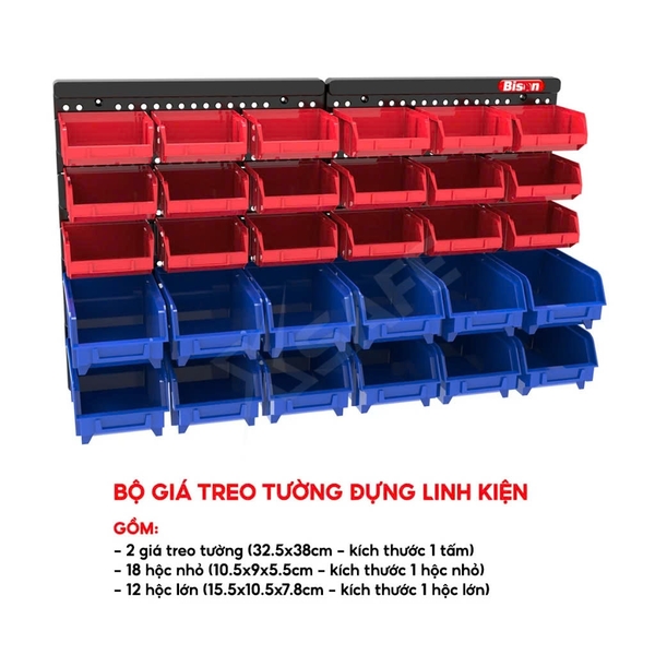 Giá đựng linh kiện đồ nghề treo tường Bison tổng 30 hộc đựng, liên kết ...