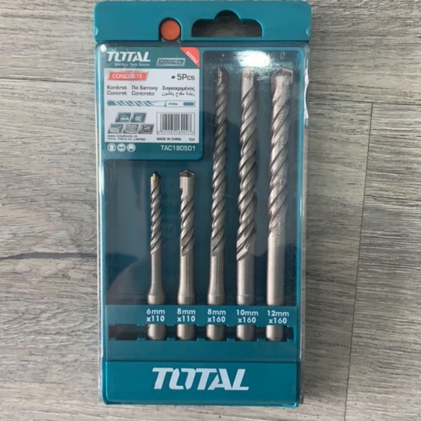 Bộ mũi khoan bê tông đầu gài SDS 5 chi tiết Total TAC190501