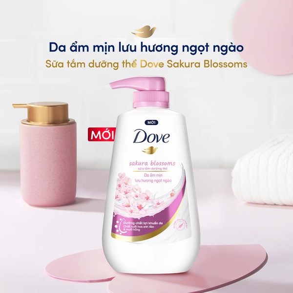 Sữa Tắm Dưỡng Thể Ẩm Mịn Dove Sakura Blossoms (Hoa Anh Đào & Muối Hồng)