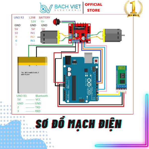 XE ĐIỀU KHIỂN TỪ XA (CÓ CÁNH TAY) DÙNG UNO R3 QUA ỨNG DỤNG BLUETOOTH – https://dientubachviet.com/