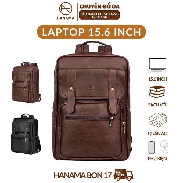 Balo da cao cấp Hanama Bon17 nhiều ngăn, đựng Laptop HANAMA - Chuyên Đồ Da