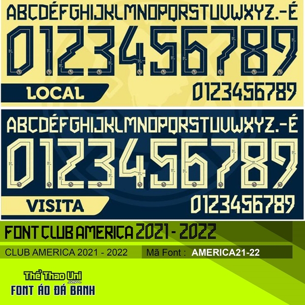 Font Club America 2021 - 2022 Thể Thao Uni