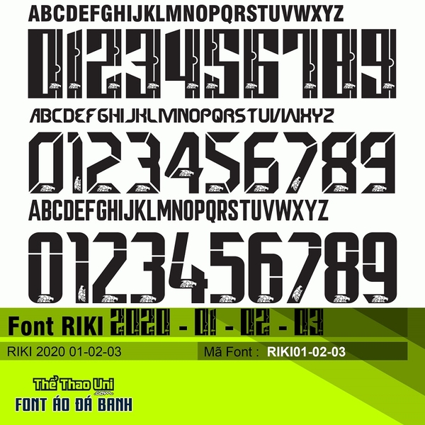 Font Số Riki 2020 ( 01 - 02 - 03 ) Thể Thao Uni