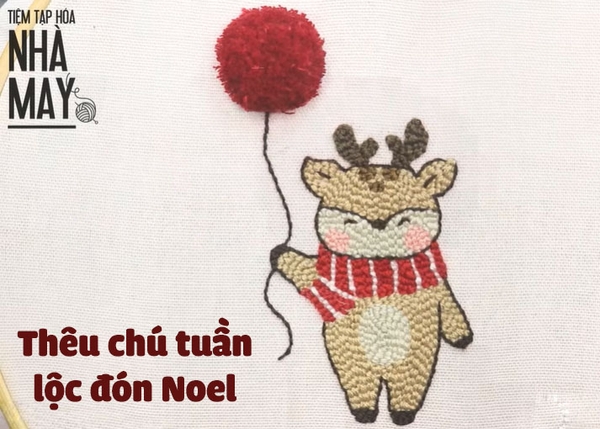 Thêu chú tuần lộc đón Noel bằng punch needle với chỉ thêu (có mẫu in ...