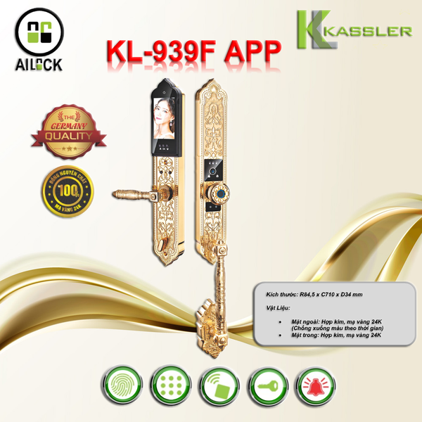 Khóa Vân Tay Cửa Gỗ Đại Sảnh Kassler KL-939F | Thế Giới Khoá Thông Minh