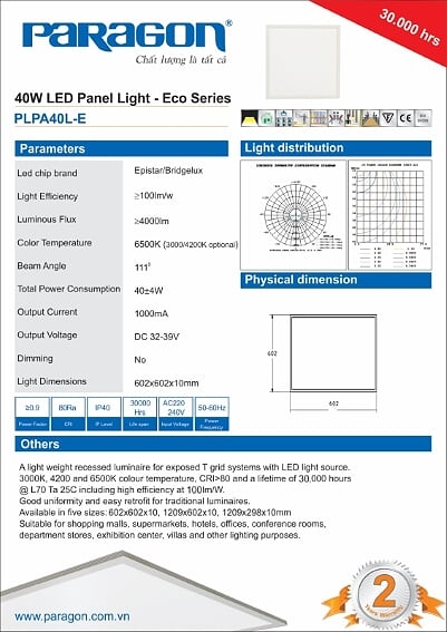 Đèn LED Panel 600x600 Dòng Eco PLPA40L-E