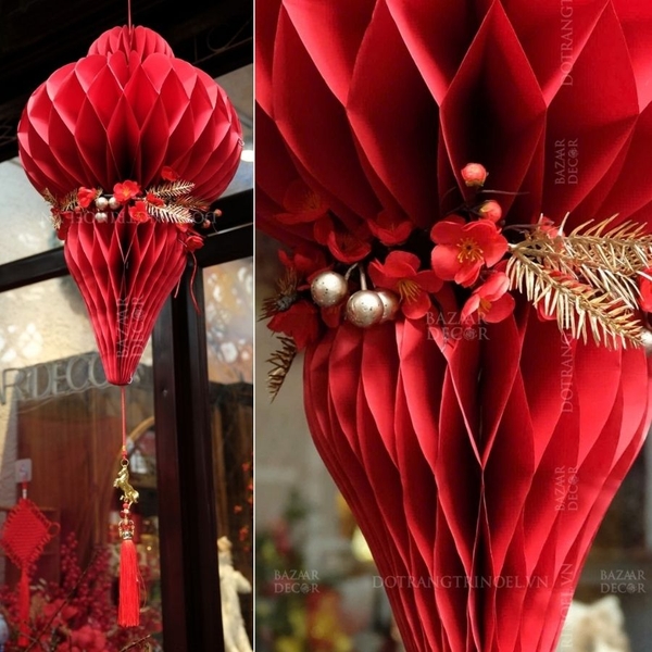 .Lồng đèn giấy đỏ mini xếp Origami có tua rua 60CM - Dài nhọn - Bazaar ...