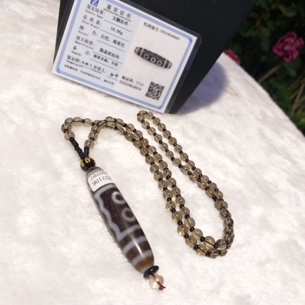 Đá Dzi 5 Mắt Mâu Đen 56x14mm(có giấy kiểm định) Ngọc Mani