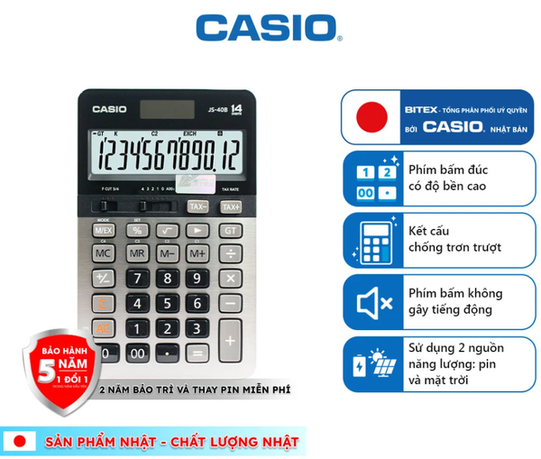 Máy tính Casio JS-40B hiển thị 14 số