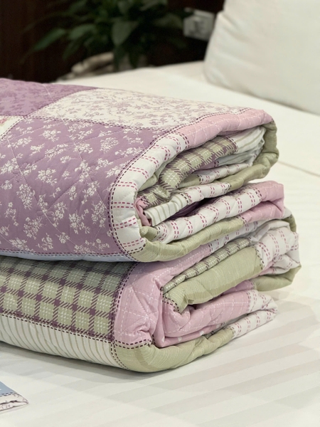 Chăn hè chần bông, 100% cotton Kawa - size 2x2.2m, mẫu ô vuông hồng