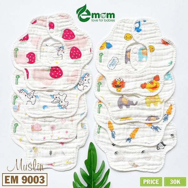 Yếm xô muslin EMOM tròn khuy | SẢN XUẤT - BÁN BUÔN - BÁN SỈ ĐỒ SƠ SINH