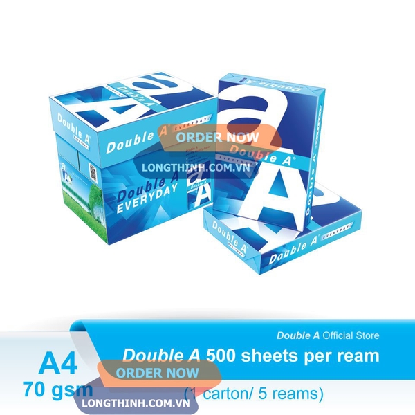 Thùng 5 ream giấy A4 Double A 70gsm Long Thịnh