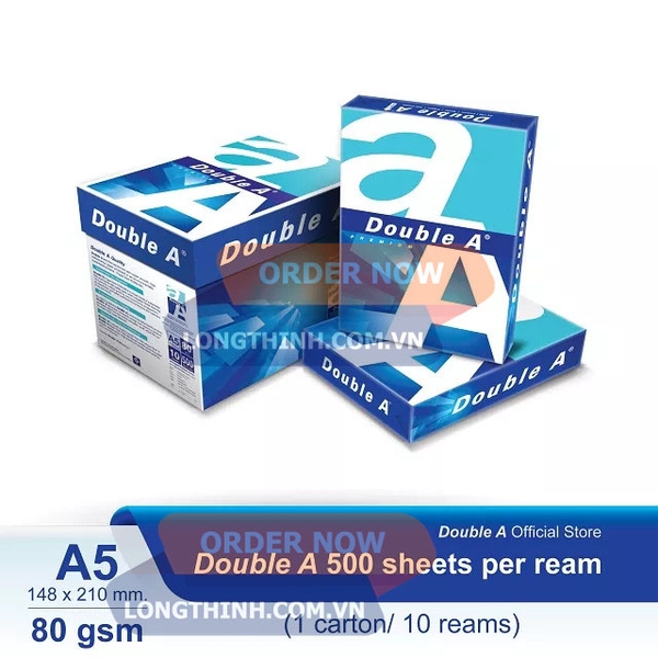 Thùng 10 ream giấy A5 Double A 80gsm Long Thịnh