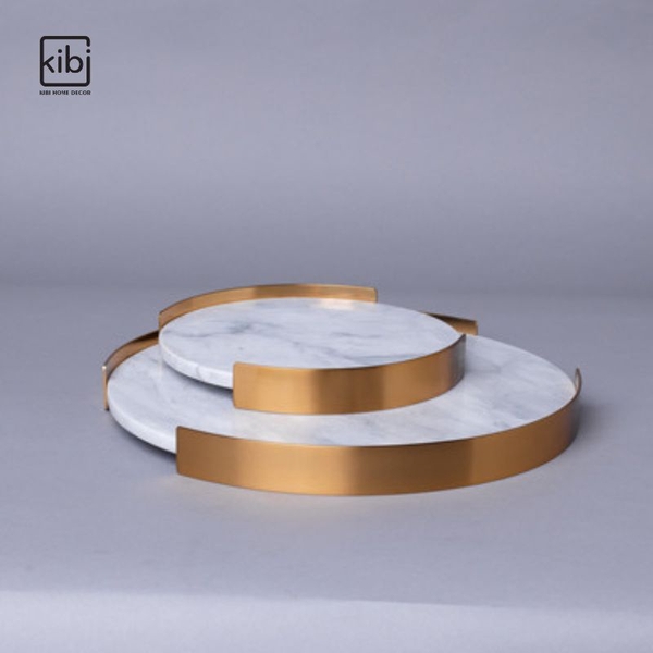 KHAY TRÒN TRANG TRÍ ĐÁ MABLE VIỀN ĐỒNG | KIBI HOME DECOR
