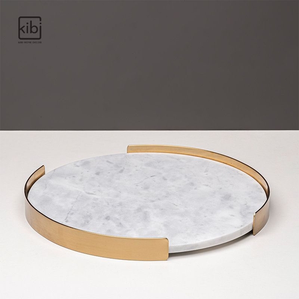 KHAY TRÒN TRANG TRÍ ĐÁ MABLE VIỀN ĐỒNG | KIBI HOME DECOR