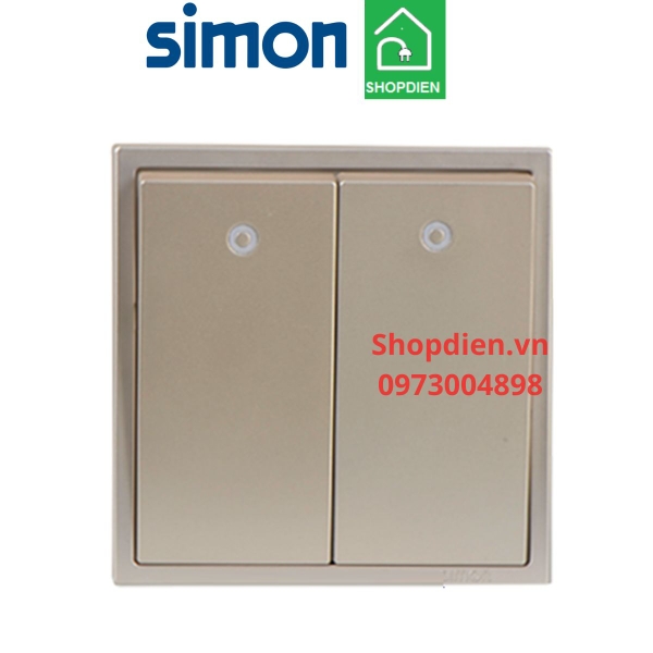 701023-46 SIMON i7 Công tắc đôi 1 chiều màu champagne có đèn LED CÔNG ...