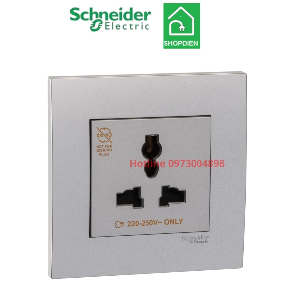 KB413S_AS_G19 Schneider Ổ cắm đơn đa năng 3 chân Vivace Màu xám bạc ...