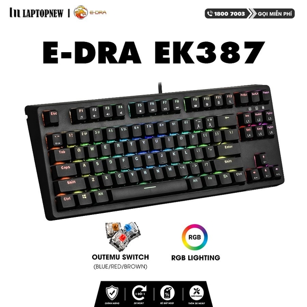 Keyboard EDra EK387 TKL with RGB led - LAPTOPNEW.vn