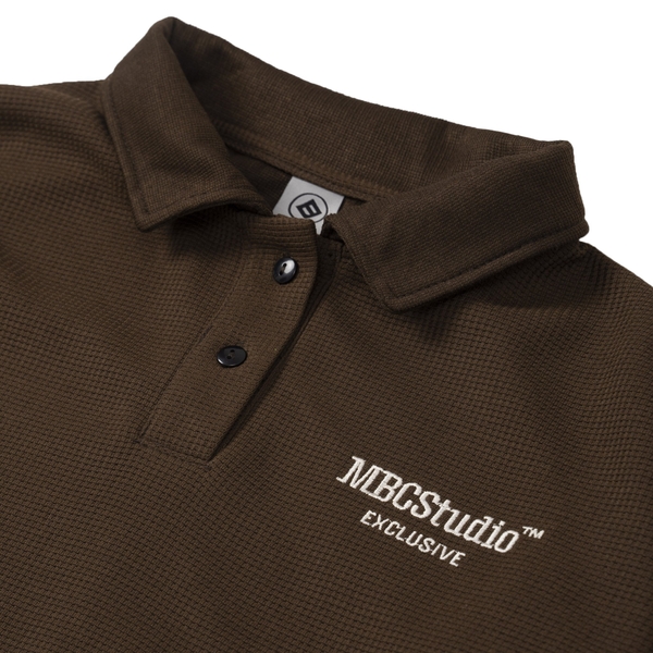 M.B.C Waffle Long-sleeve Polo - Brown | closess