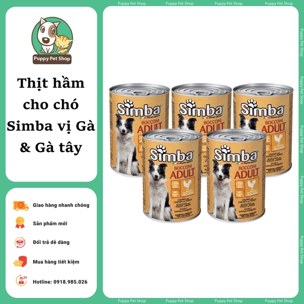 Pate lon cho chó SIMBA vị GÀ & GÀ TÂY- Nhập khẩu Ý - 415g và 1230g ...