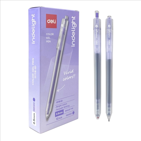 Bút Gel 0.5mm Deli G118-ID Indigo Nhà sách Hồng Bách