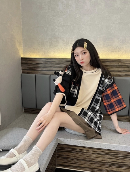 13De Marzo Vintage Plaid Patch T-shirt Multicolor