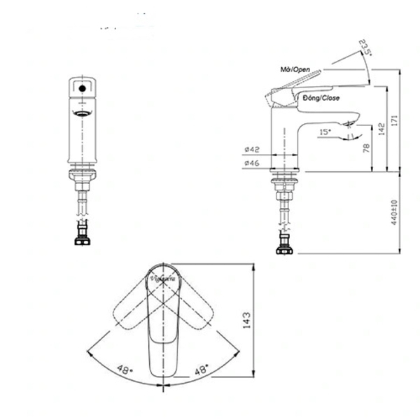 Vòi chậu 3 lỗ nóng lạnh Viglacera VG332 TOTO NAM ANH
