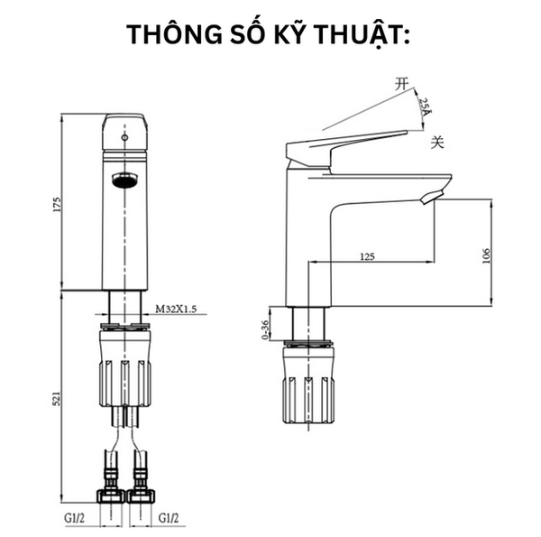 Vòi chậu lavabo nóng lạnh JOMOO 32676-739/1B-Z chính hãng, giá rẻ TOTO NAM ANH