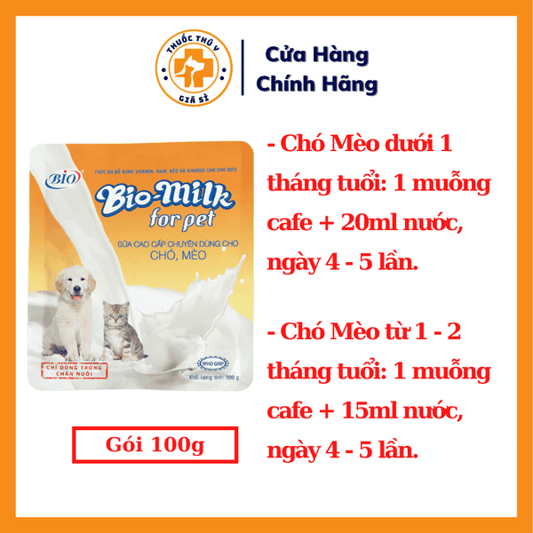 Bio Milk For Pet 100gr Chính Hãng Giá Tốt Phân Phối Thuốc Thú Y