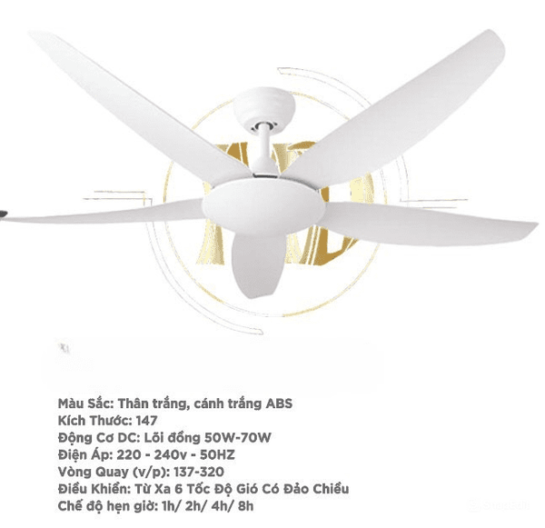 Quạt trần đèn Duc Minh EC.020 màu trắng