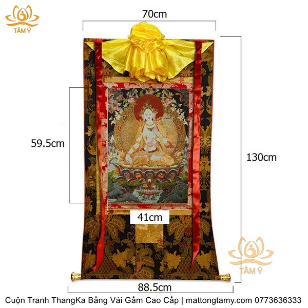 Cuộn Tranh ThangKa Phật Tara Trắng Bằng Vải Gấm Cao Cấp, Kiểu 1, TCT18 ...